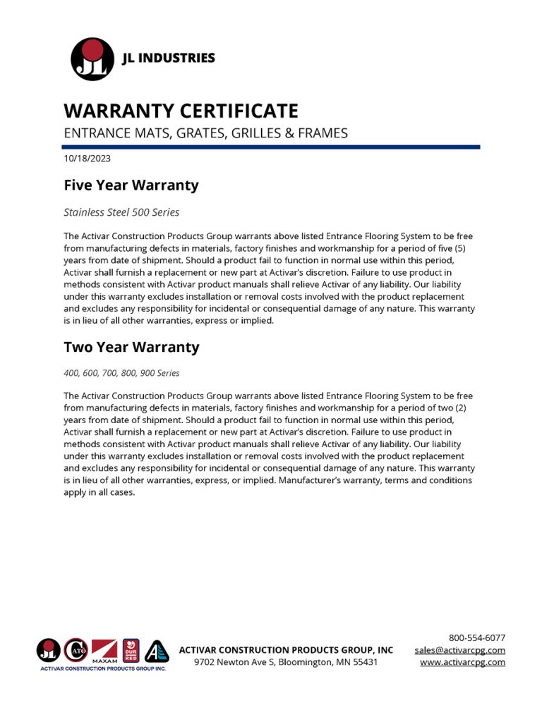 Warranty | Activar Construction Products Group